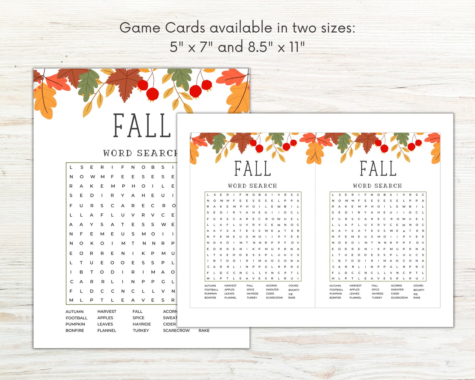 Fall Word Search Printable Autumn Word Search Printable Fall - Etsy
