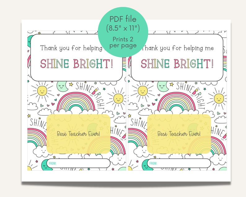 Teacher Appreciation Gift Card Holder PRINTABLE Teacher Thank - Etsy