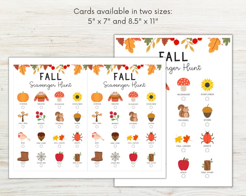 Fall Scavenger Hunt Printable, Autumn Scavenger Hunt Kids, for Toddlers ...