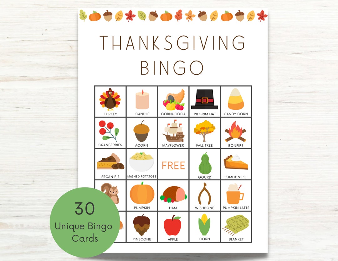 Thanksgiving Bingo Cards Printable, 30 Thanksgiving Bingo Cards ...