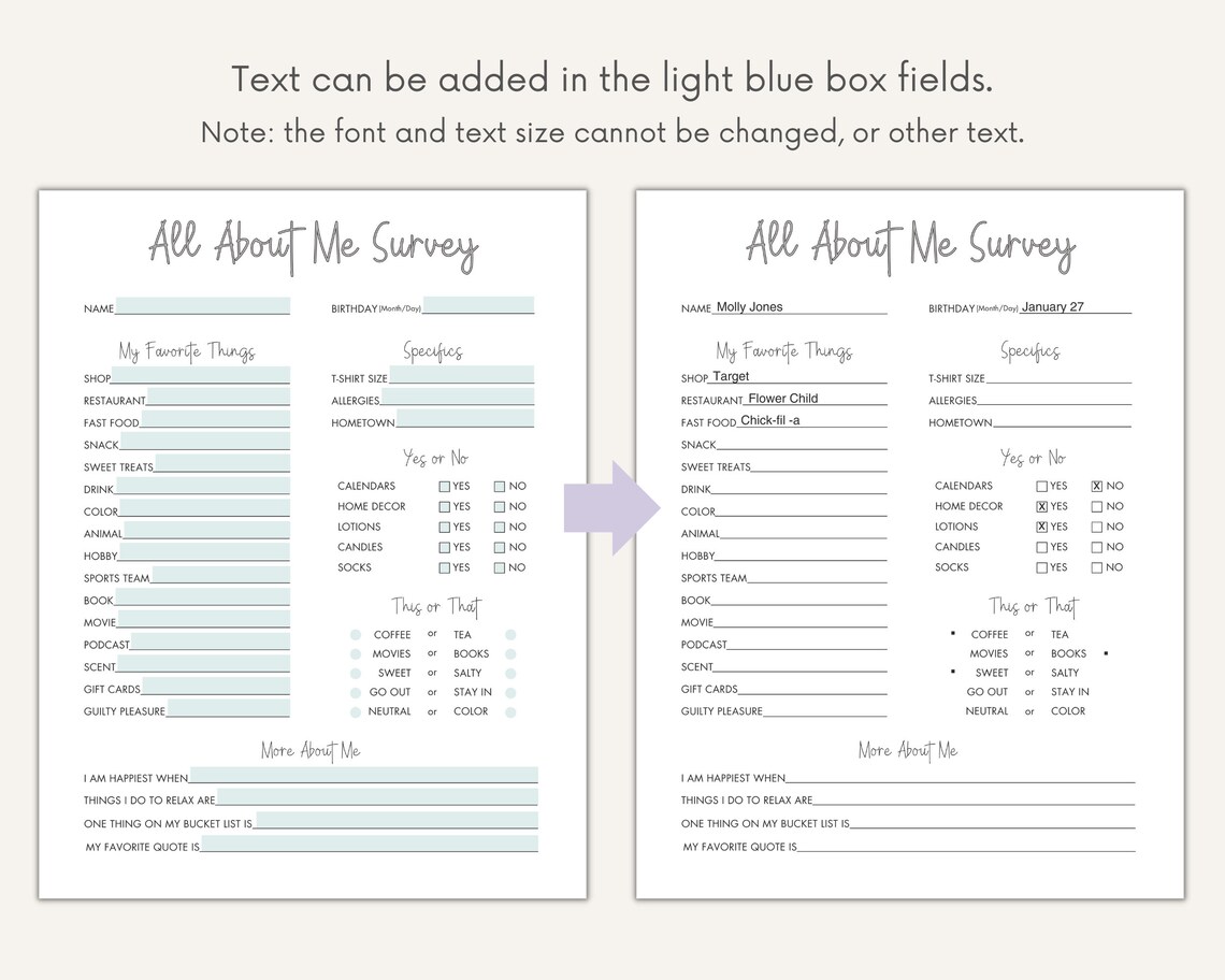 All About Me Survey Editable Printable, Getting to Know You, Coworker ...