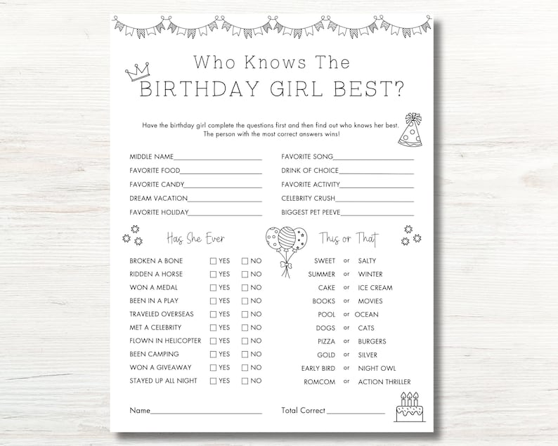 Who Knows the Birthday Girl Best, Who Knows Me Best, How Well Do You ...