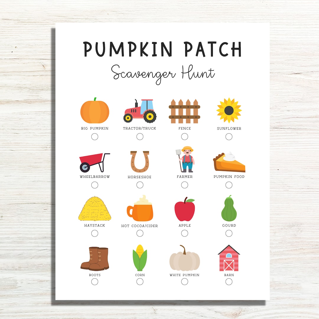 Pumpkin Patch Scavenger Hunt for Kids Printable, Indoor Outdoor Hunt ...