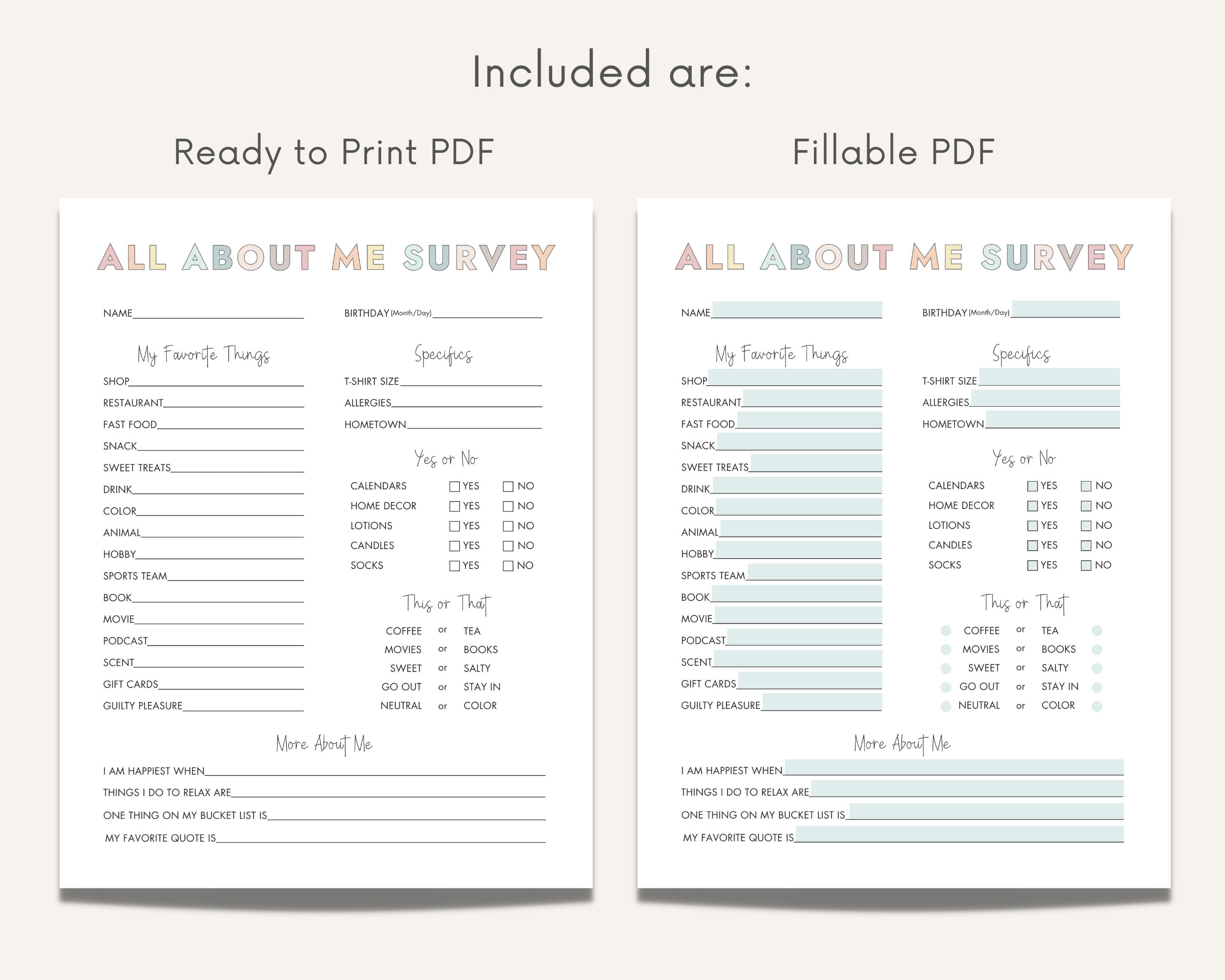All About Me Survey Editable Printable, Getting to Know You, Coworker ...