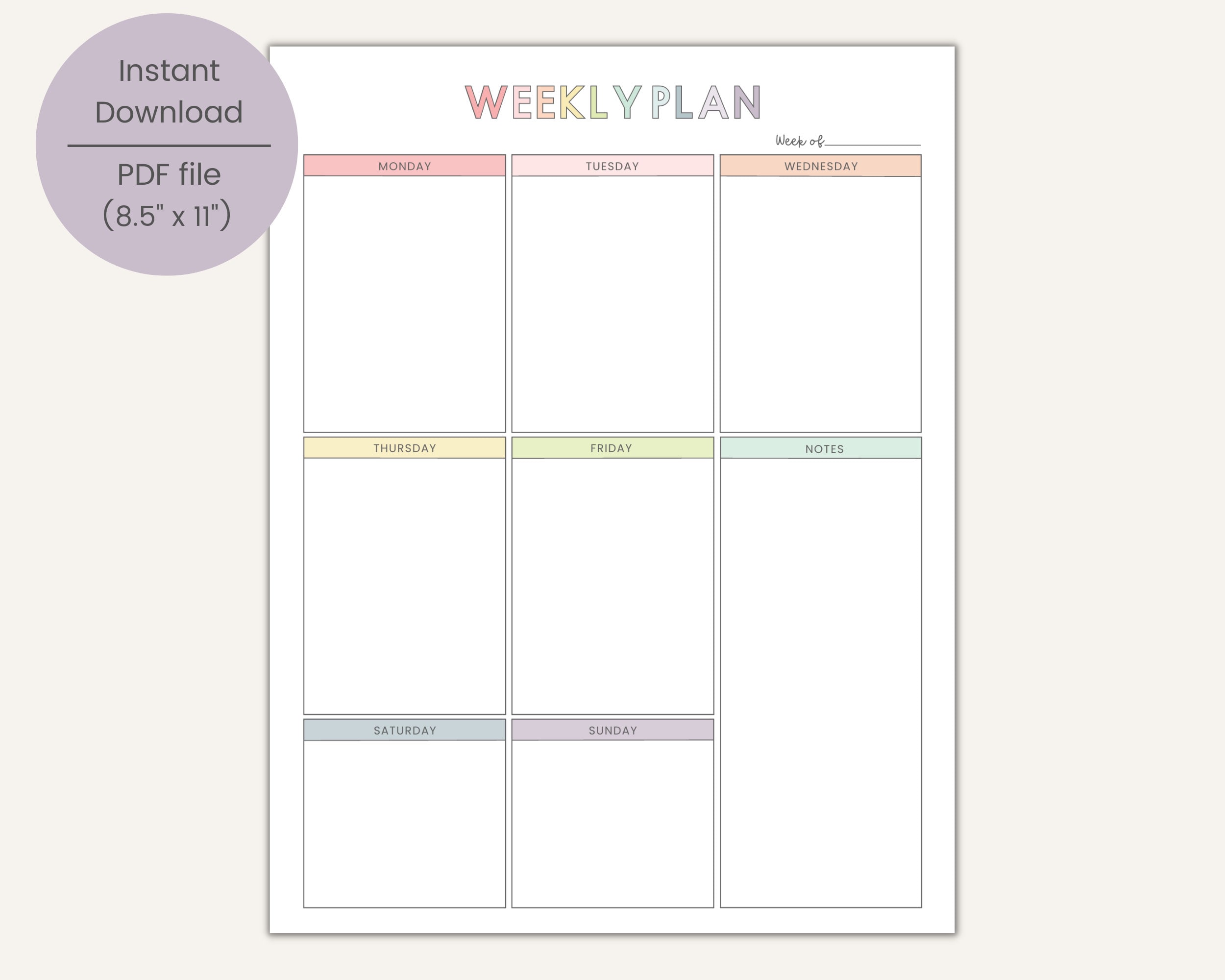 Weekly Planner Printable Vertical Portrait Homeschool Weekly - Etsy