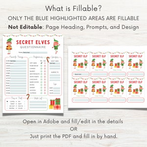 Secret Elves Questionnaire Printable, Secret Elf List, Office Gift ...