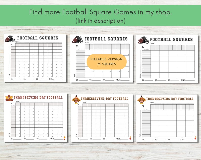 Football Squares Editable Printable, Football Square Fundraiser, 100 ...