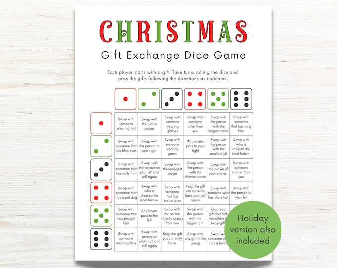 Christmas Gift Exchange Dice Game, Roll the Dice Holiday Gift Exchange ...