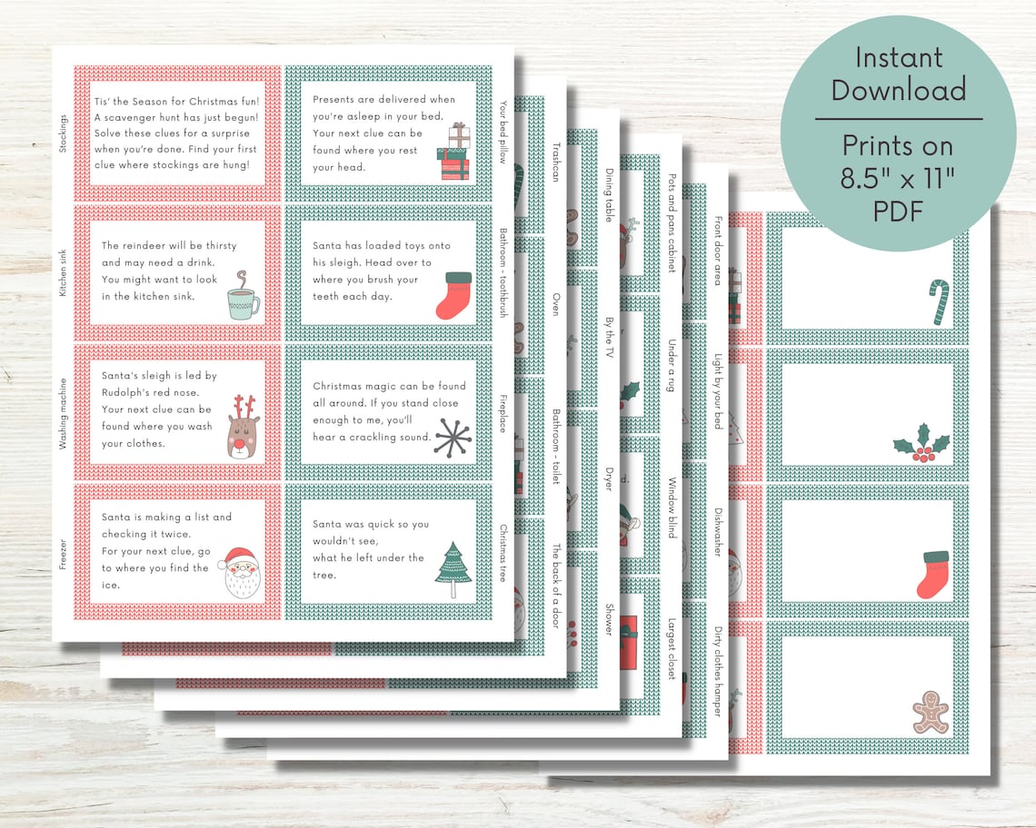 Indoor Christmas Treasure Hunt, Christmas Scavenger Hunt Printable for ...