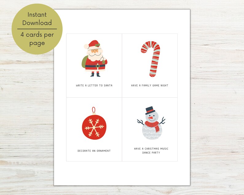 Christmas Advent Calendar Activity Cards Printable Christmas - Etsy