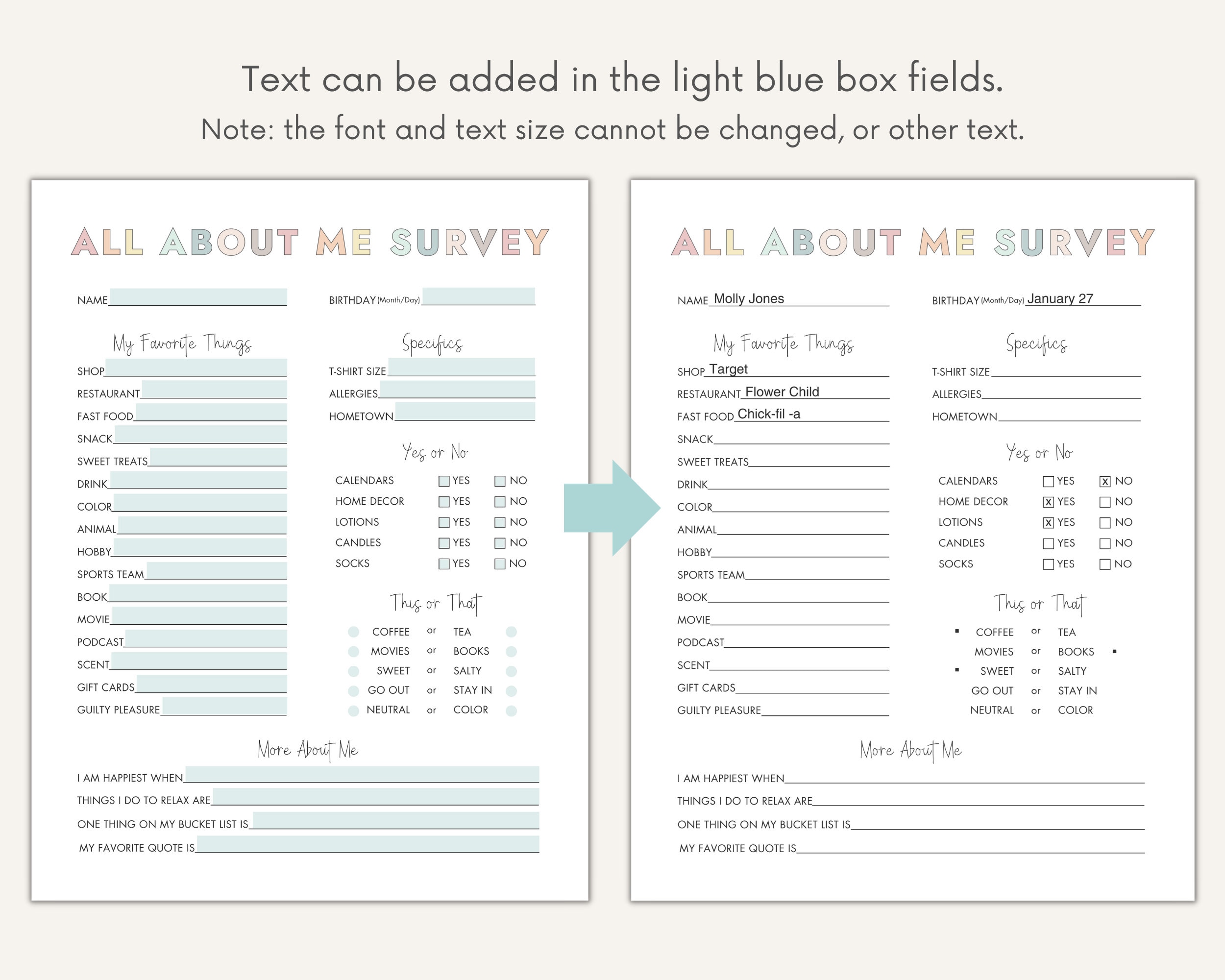 All About Me Survey Editable Printable Getting to Know You - Etsy UK