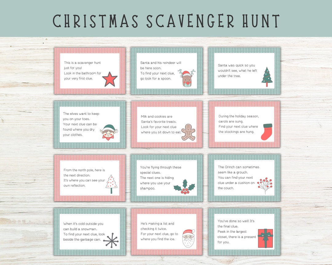 Indoor Christmas Treasure Hunt, Christmas Scavenger Hunt Printable for ...