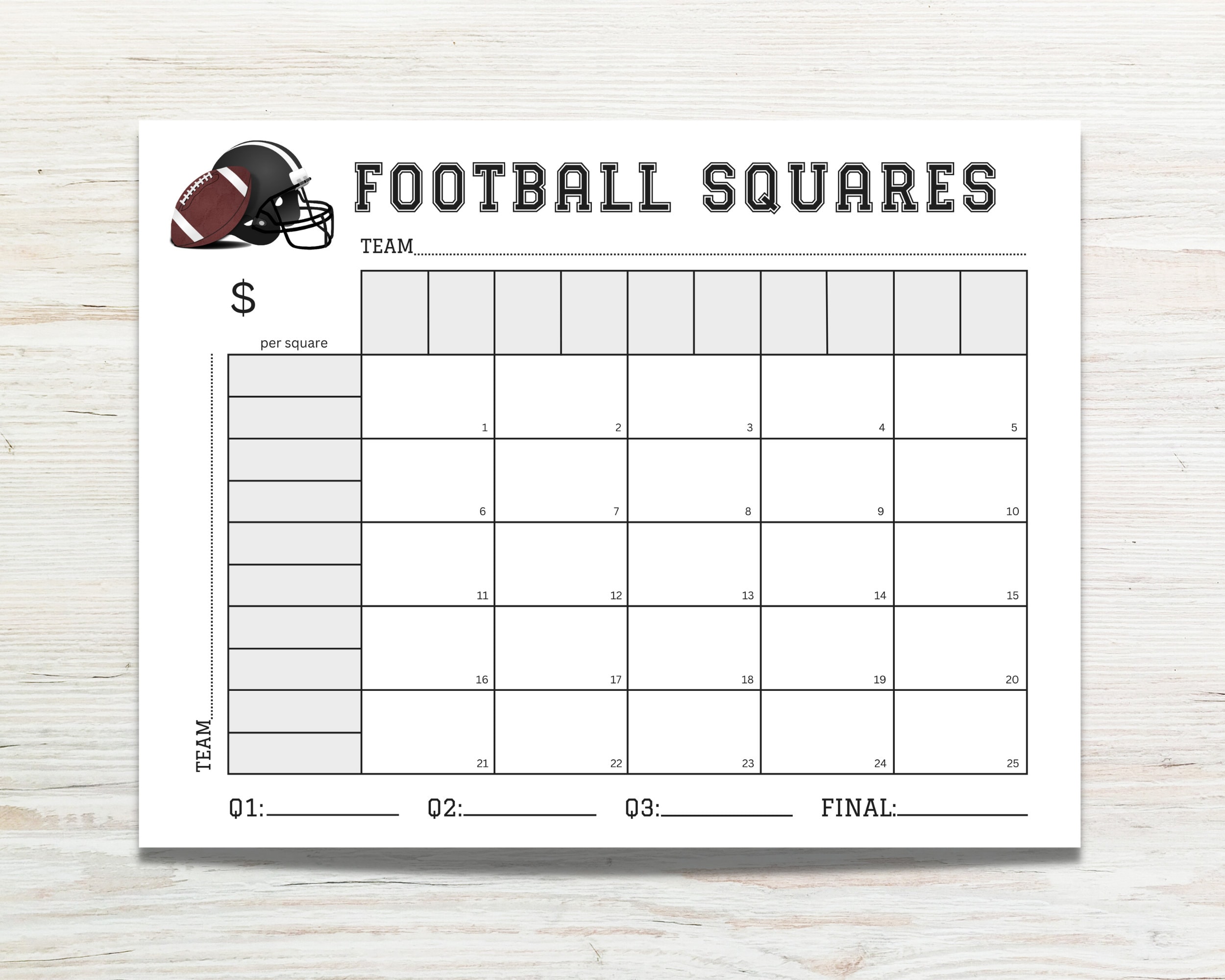 Football Squares Printable, Football Square Fundraiser, 25 Square ...