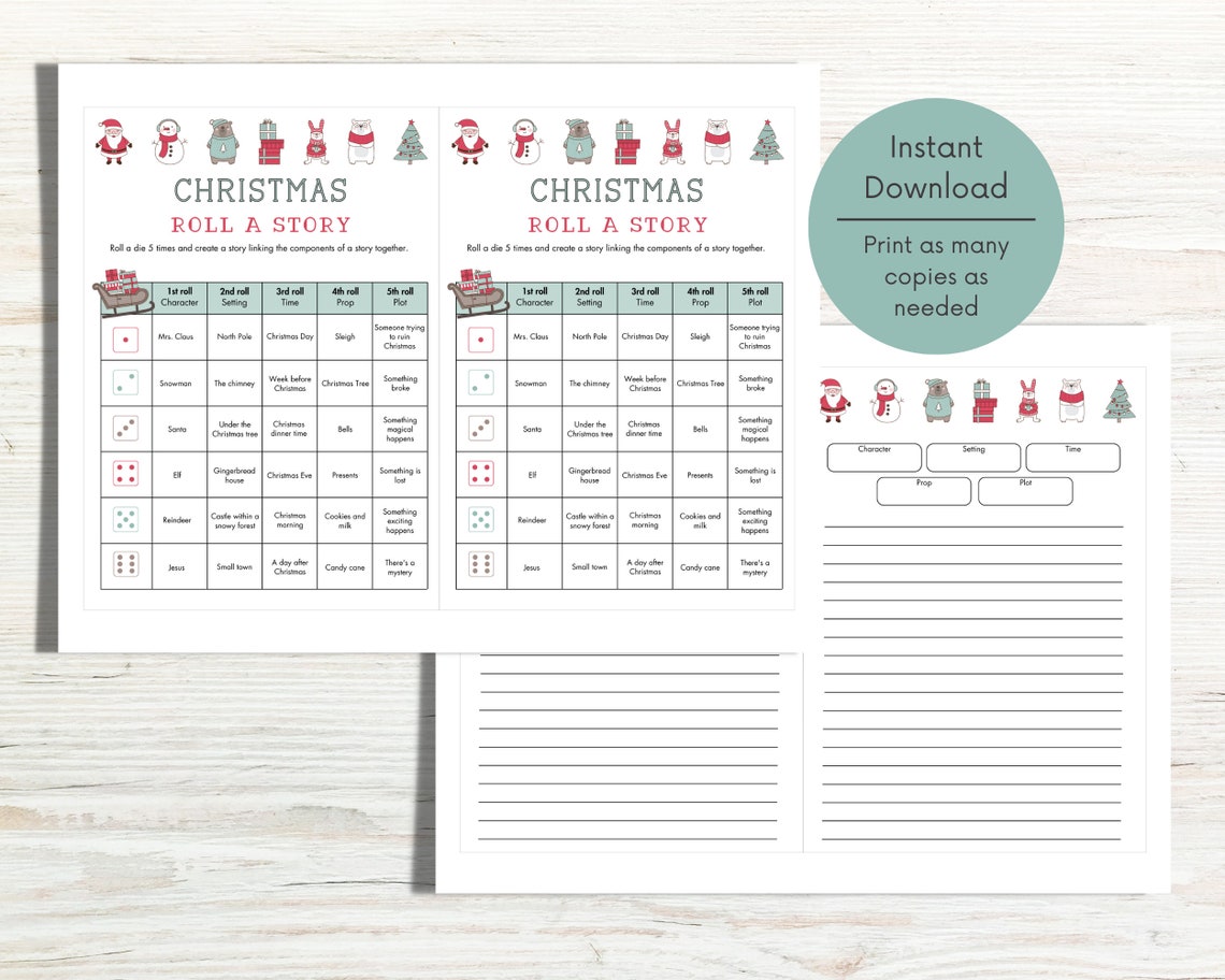 Christmas Story Starters, Roll a Story Dice Game, Christmas Games for ...