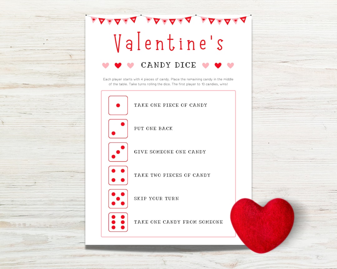 Valentine's Day Candy Dice Game, Printable Valentine's Day Game ...