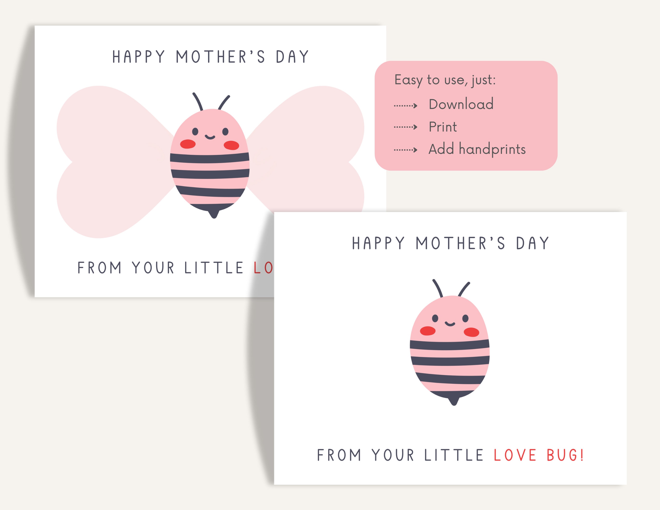 Mother's Day Handprint Craft Printable, Love Bug Handprint Art, Toddler ...