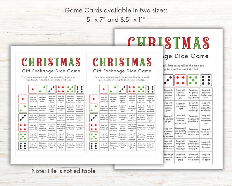 Christmas Gift Exchange Dice Game Printable, Pass the Gift Game, Roll ...