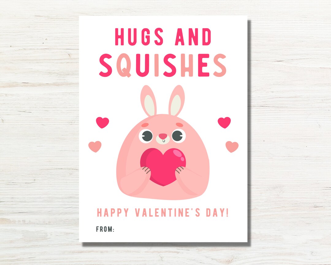 Hugs and Squishes Valentine Printable, Classroom Valentine Cards for ...