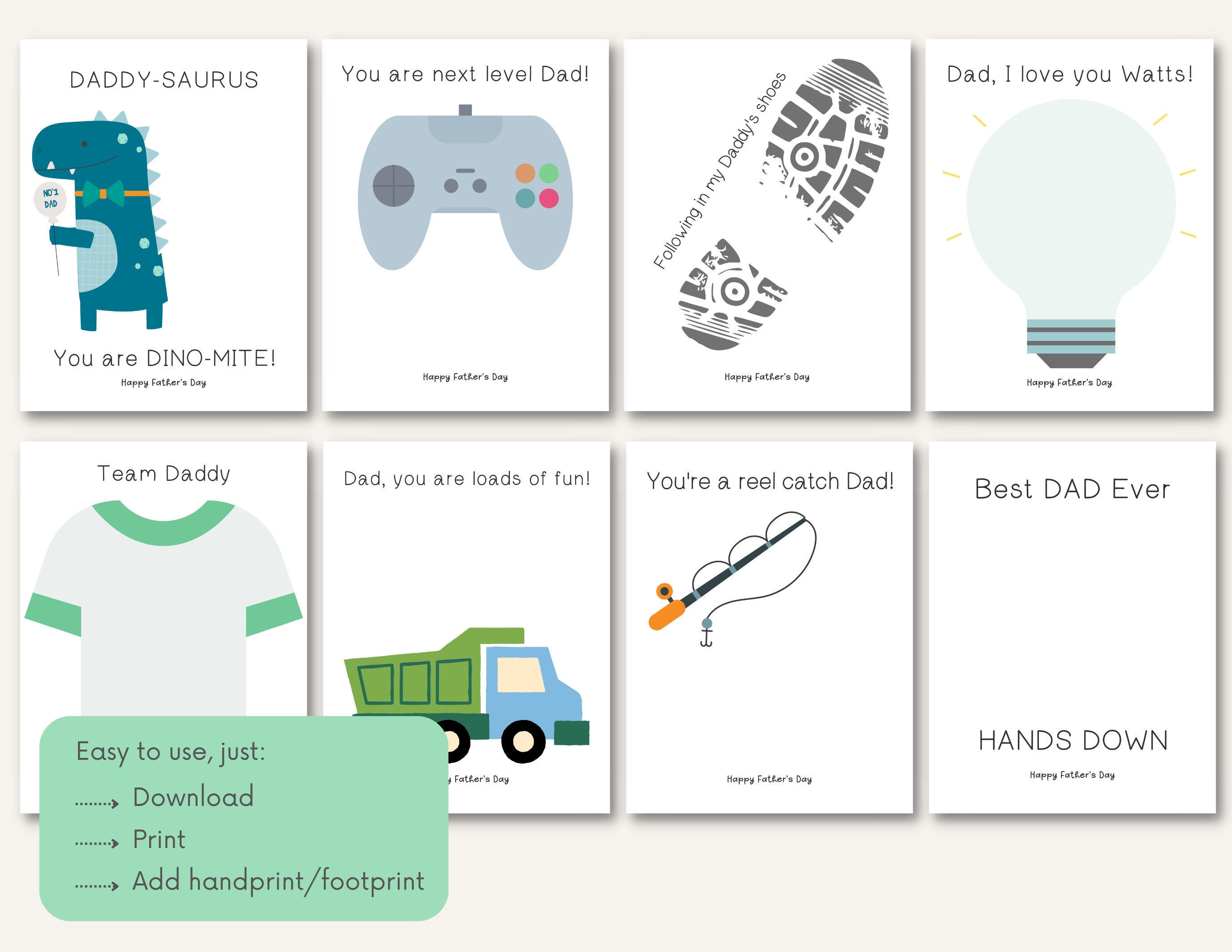 Father's Day Handprint Footprint Craft Bundle Fathers Day - Etsy