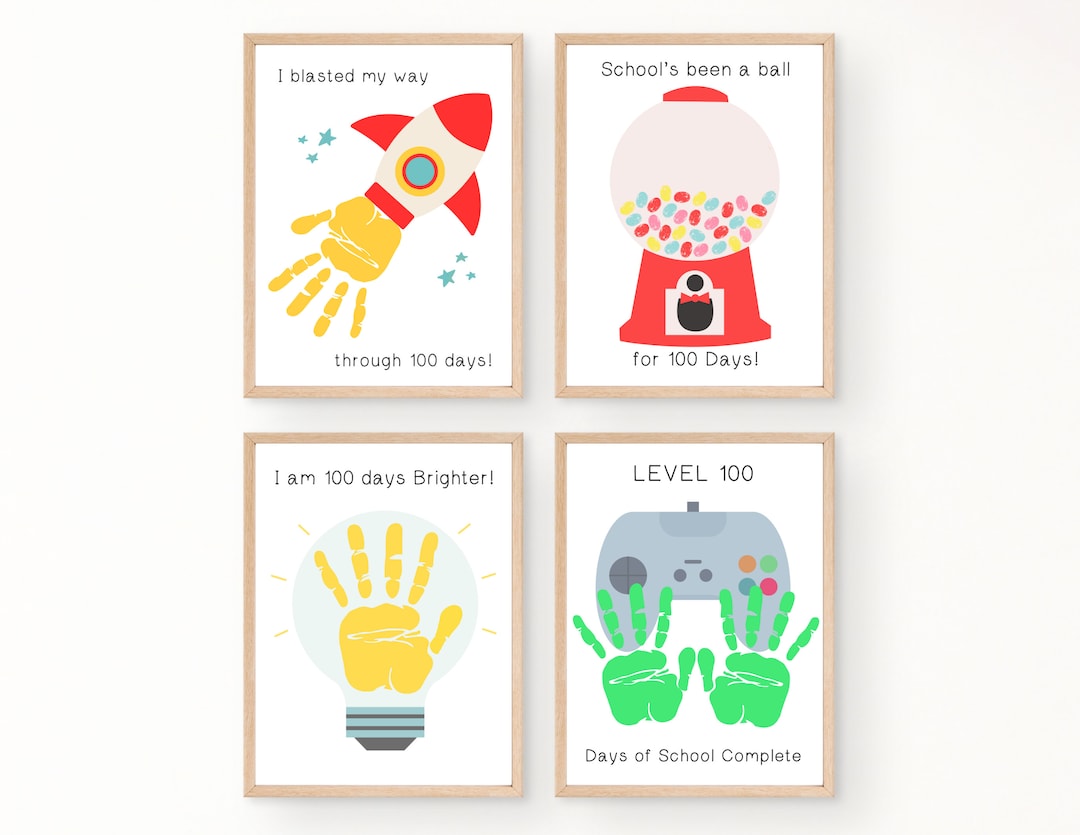 100 Days of School Handprint Bundle Printable, 100 Days of School ...