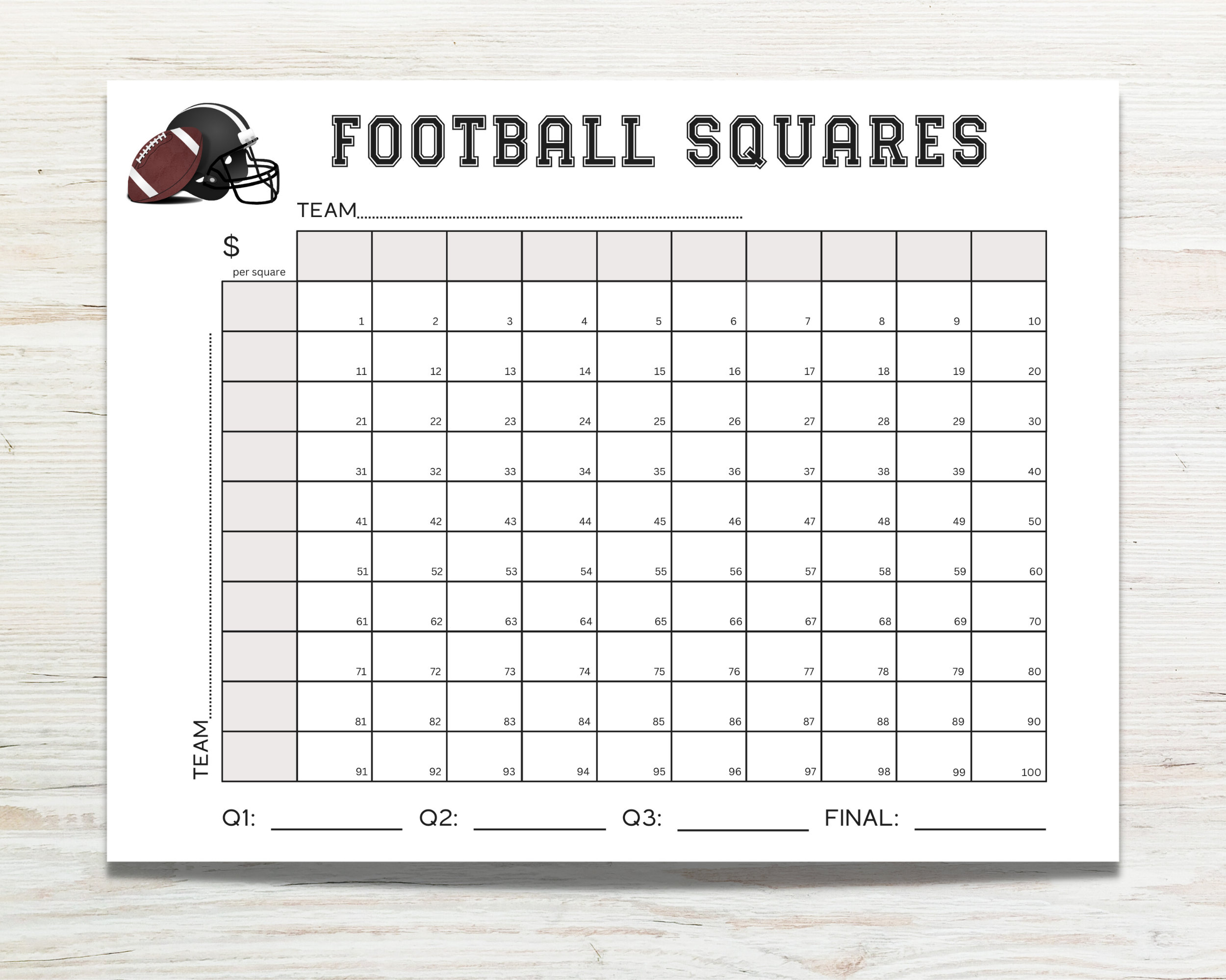 Football Squares Printable Football Square Fundraiser 100 - Etsy