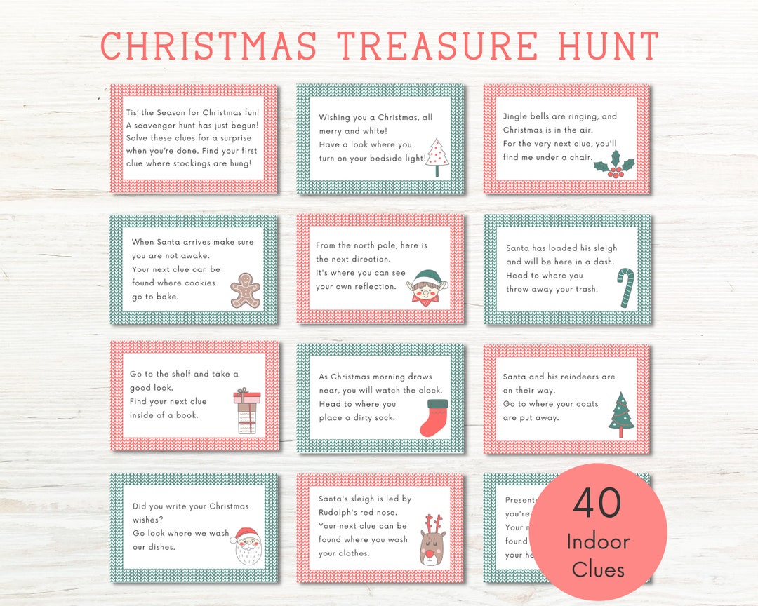 Indoor Christmas Treasure Hunt, Christmas Scavenger Hunt Printable for ...