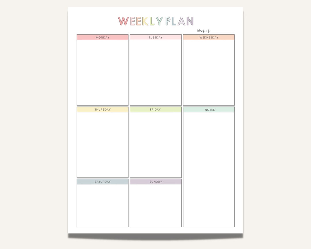 Weekly Planner Printable Vertical Portrait, Homeschool Weekly Schedule ...