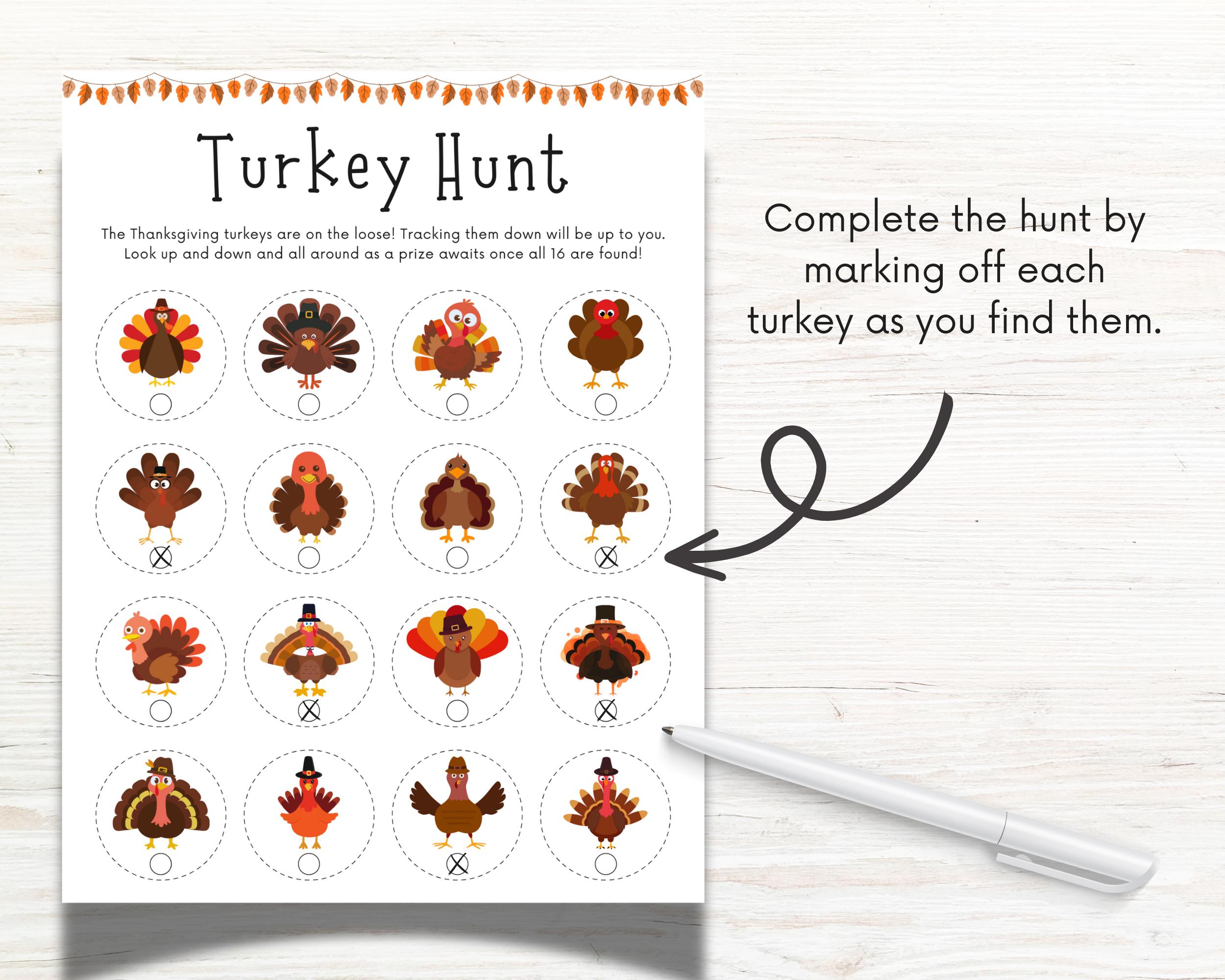 Turkey Scavenger Hunt Game for Kids, Thanksgiving Treasure Hunt, Turkey ...