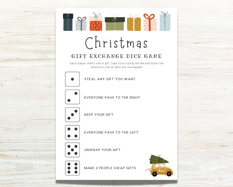 Christmas Gift Exchange Dice Game, Christmas White Elephant Gift Exchange, Present Swap, Holiday ...
