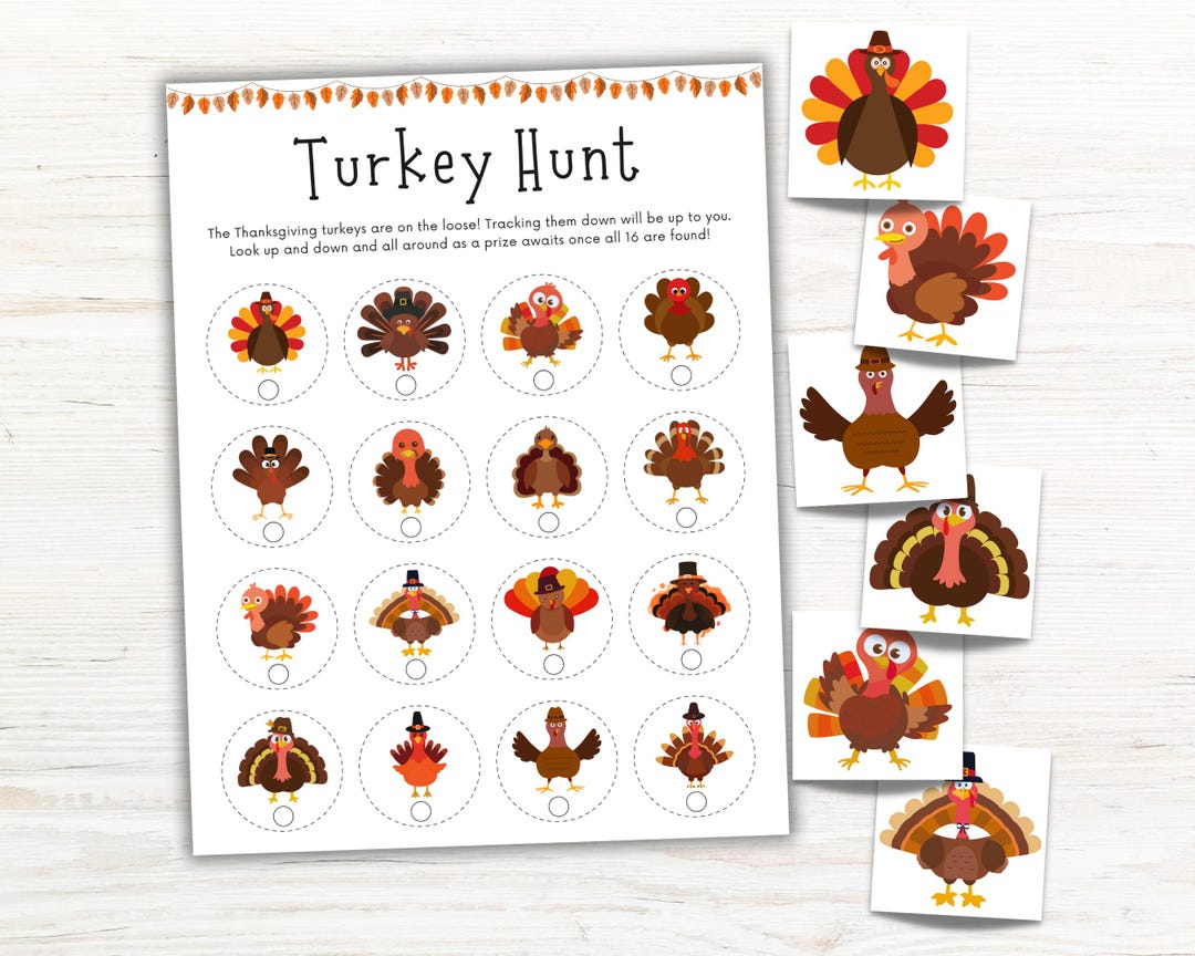 Turkey Scavenger Hunt Game for Kids, Thanksgiving Treasure Hunt, Turkey ...