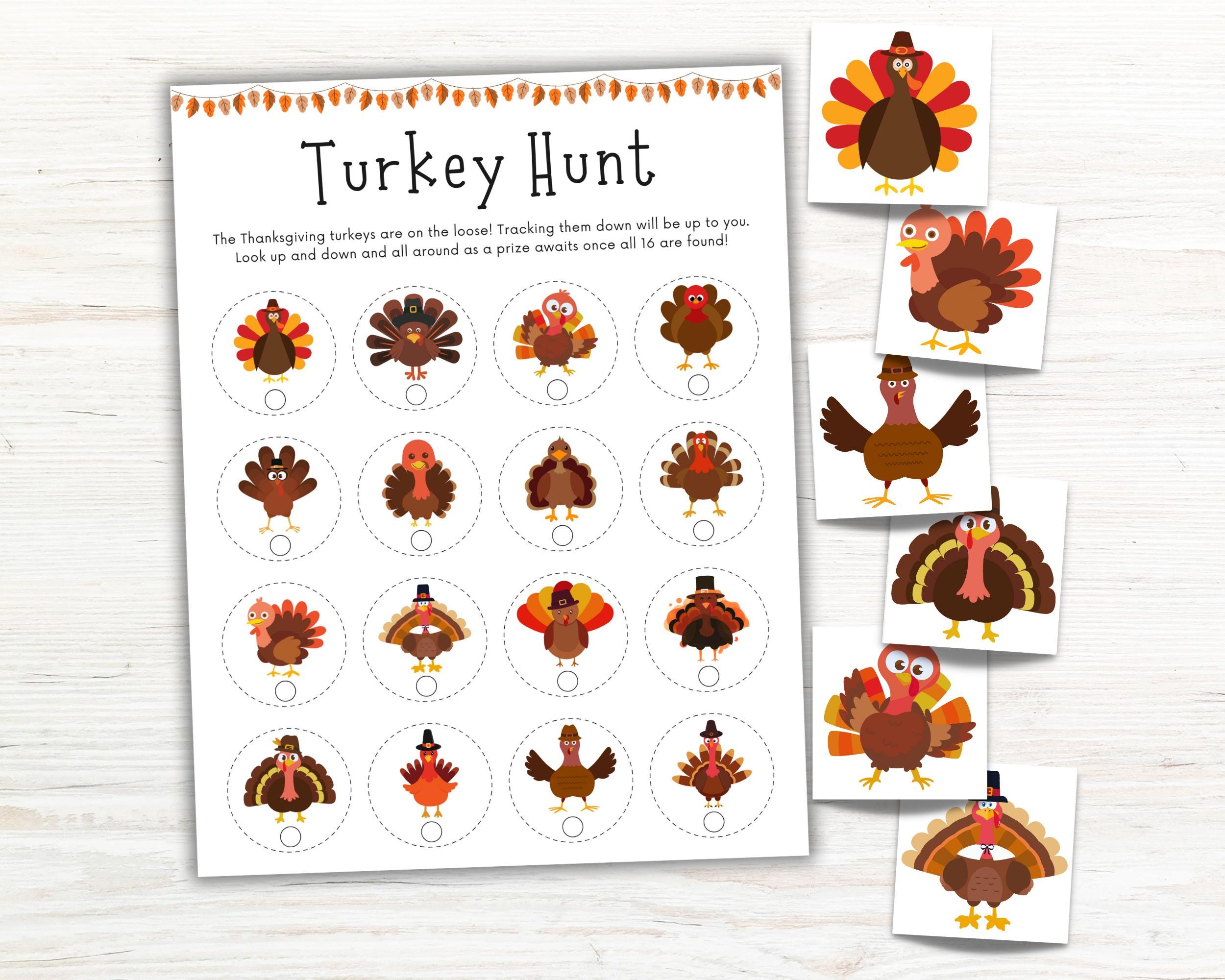 Turkey Scavenger Hunt Game for Kids, Thanksgiving Treasure Hunt, Turkey ...