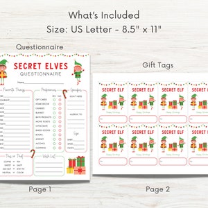 Secret Elves Questionnaire Printable, Secret Elf List, Office Gift ...