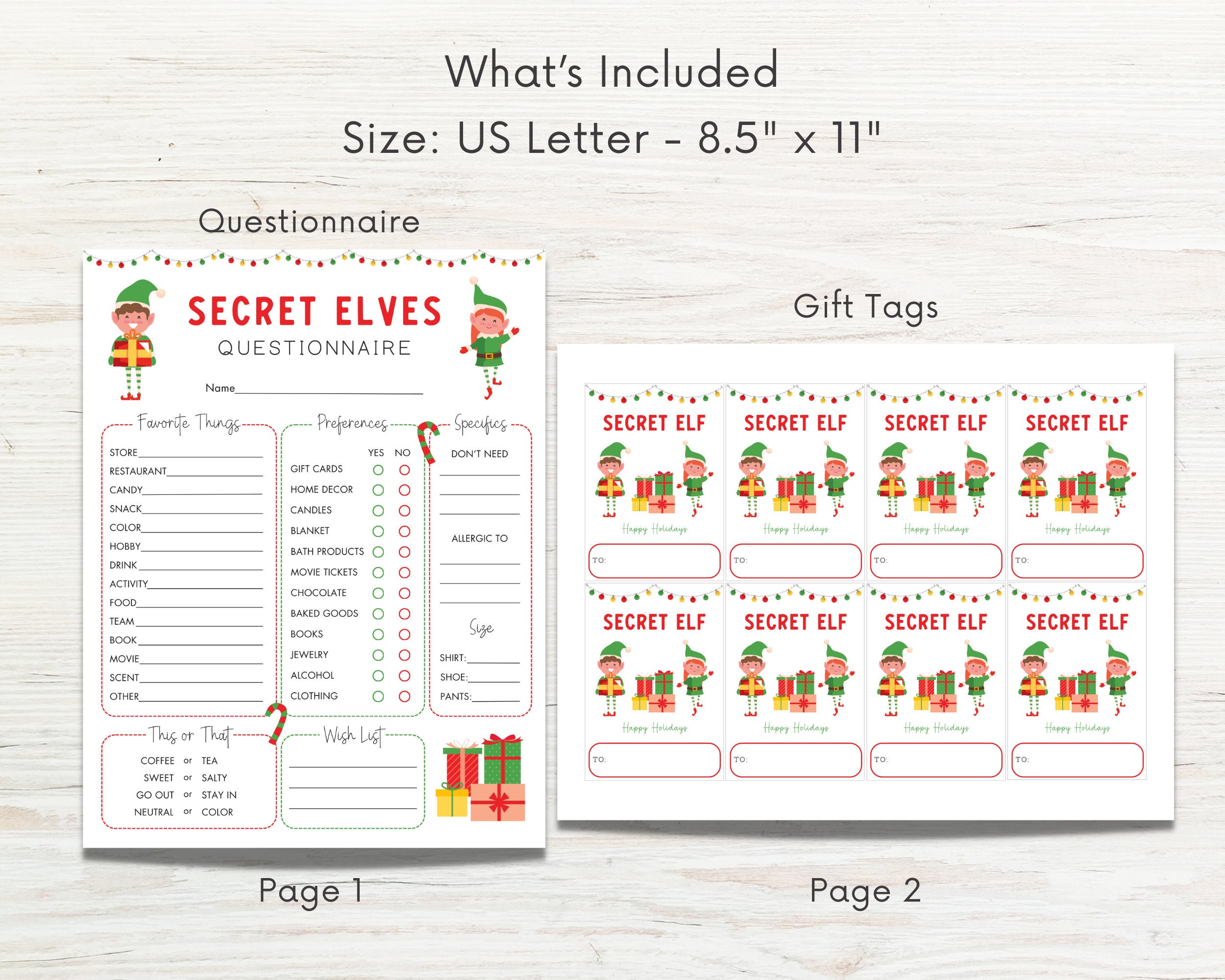 Secret Elves Questionnaire Printable, Secret Elf List, Office Gift ...