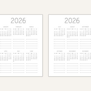 2024-2028 Year Calendar Printable, Two Page Yearly Planner, Year at a ...
