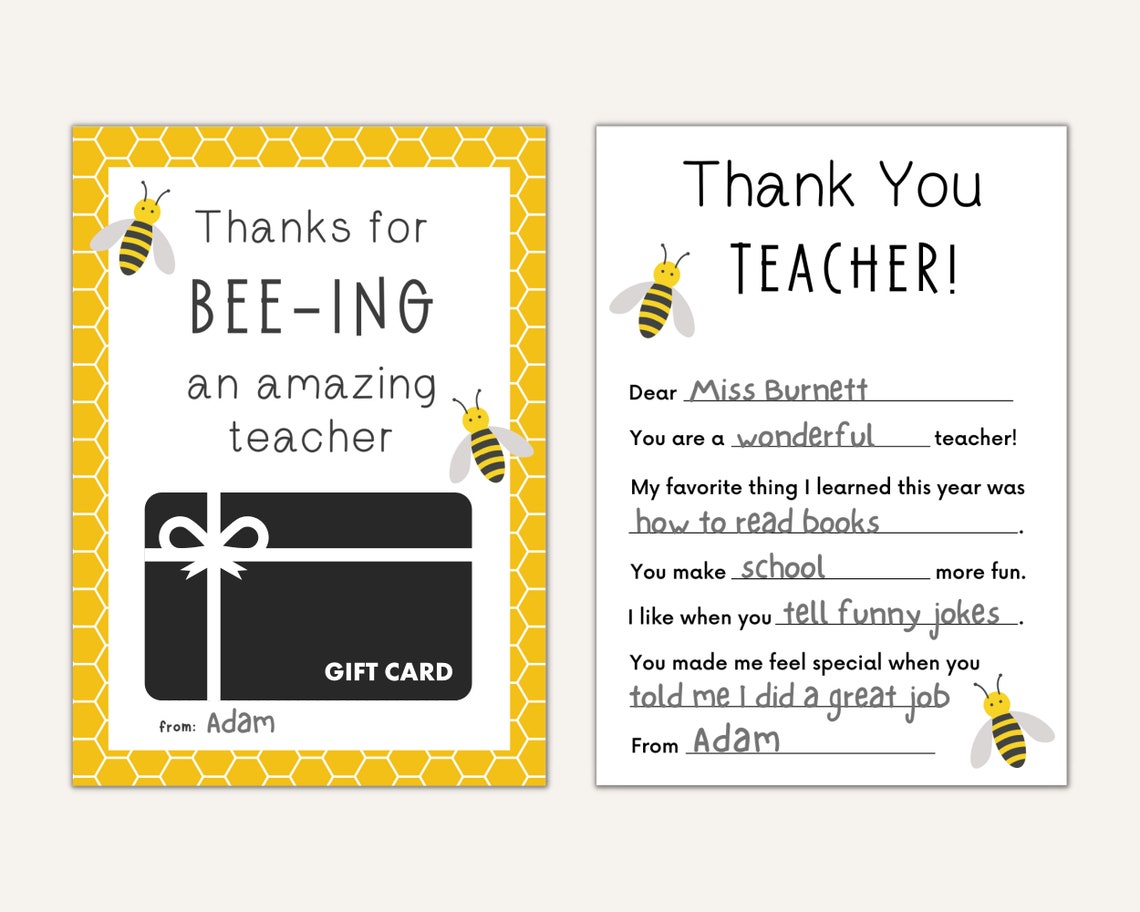 Teacher Appreciation PRINTABLE Gift Card Holder End of Year - Etsy