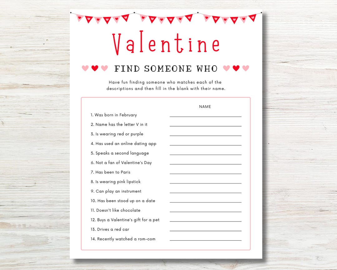 Valentine's Day Find Someone Who Game, Galentine's Party Game ...