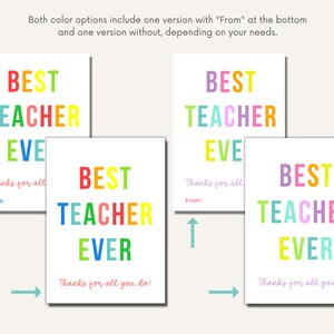 Printable Teacher Appreciation Gift Tag, Cards, Best Teacher Ever ...