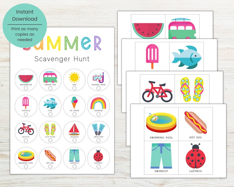 Summer Scavenger Hunt Game, Indoor Treasure Hunt, Printable Summertime ...