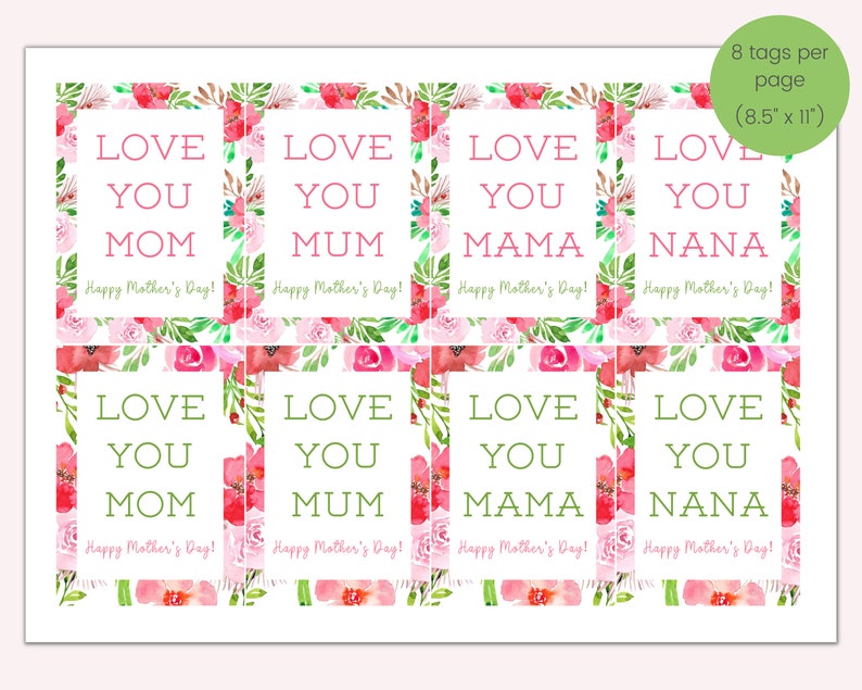 Mother's Day Gift Tags Tags for Mom Printable Mothers | Etsy