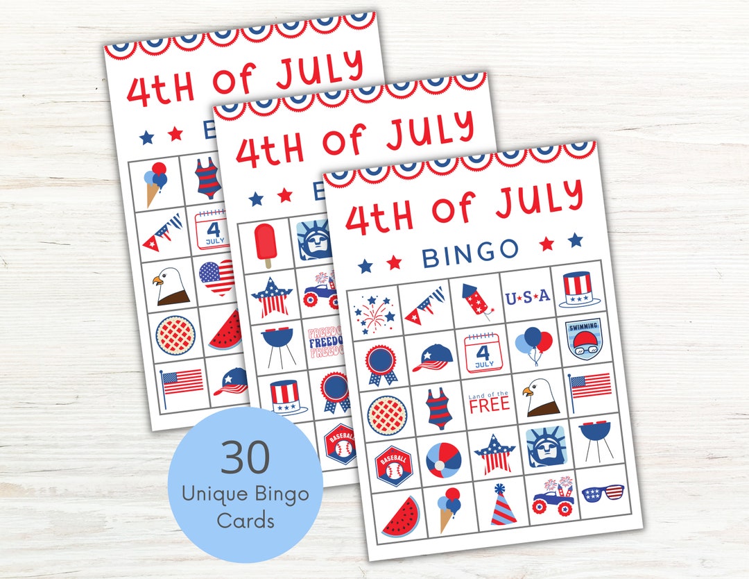 4th of July Bingo, 4th of July Printable, Patriotic Bingo Cards, Fourth ...
