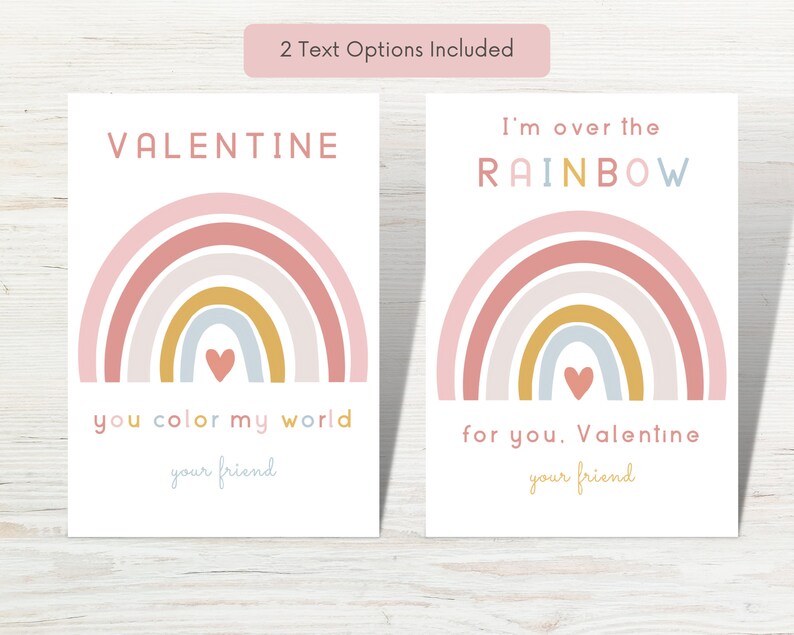 Rainbow Valentine's Day Printable Cards Valentine Cards - Etsy