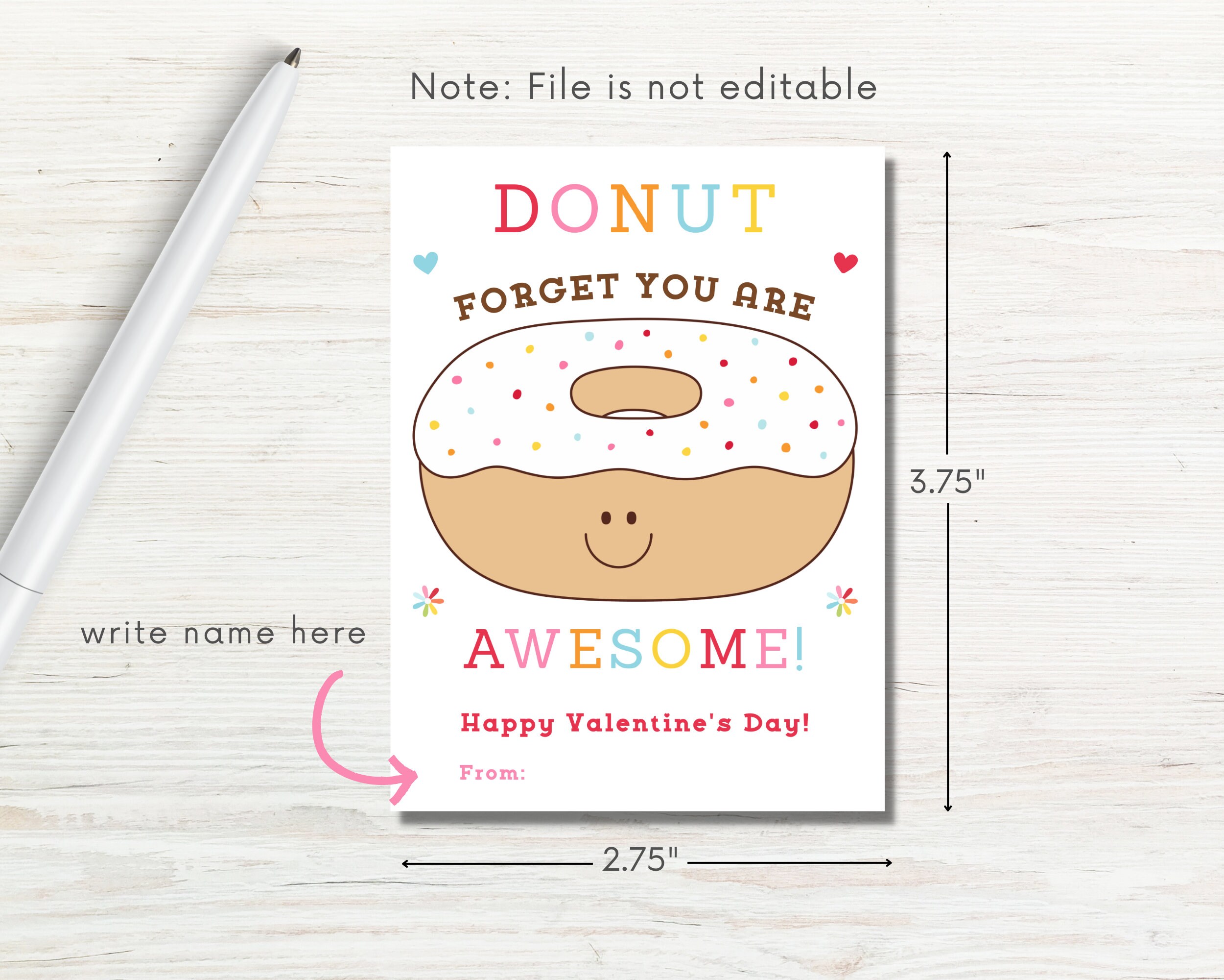 Donut Valentine Tag Printable, Kids Valentines Cards for School, Donut ...