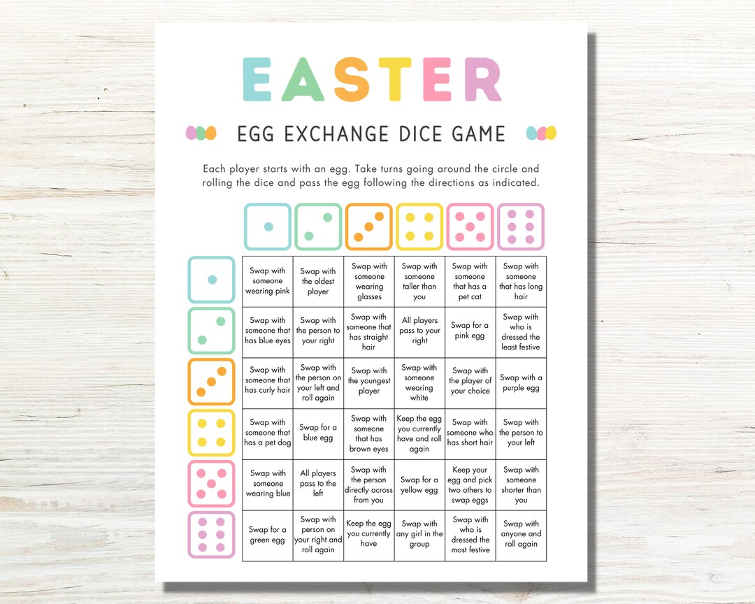 Easter Egg Exchange Dice Game Printable, Easter Dice Game for Kids ...
