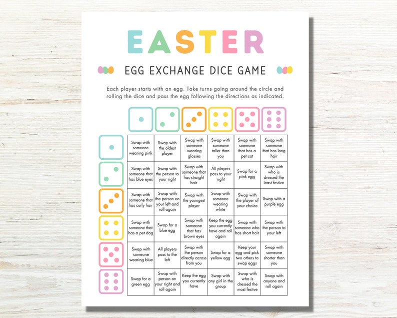 Easter Egg Exchange Dice Game Printable, Easter Dice Game for Kids ...
