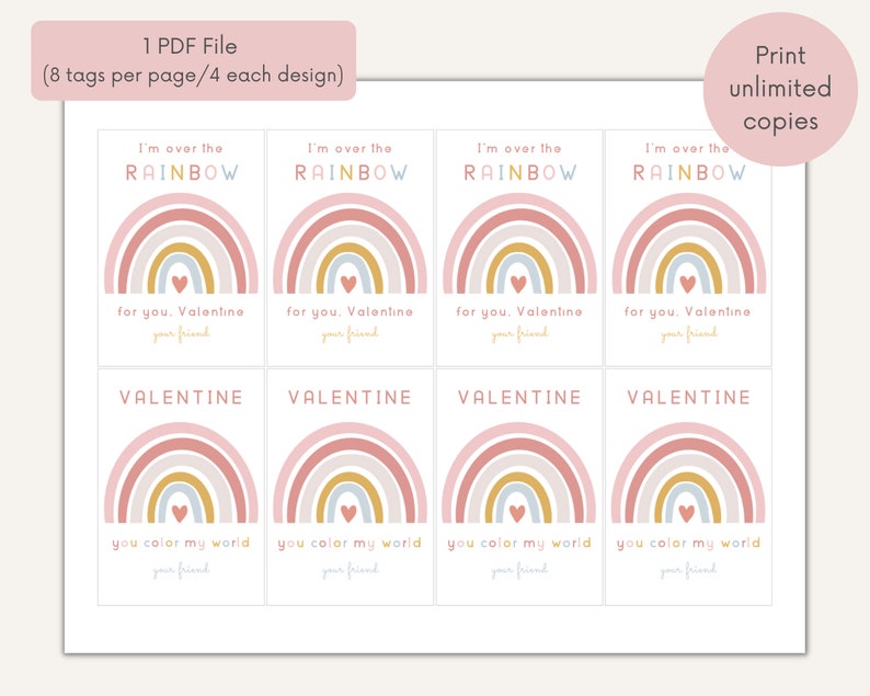 Rainbow Valentine's Day Printable Cards Valentine Cards - Etsy