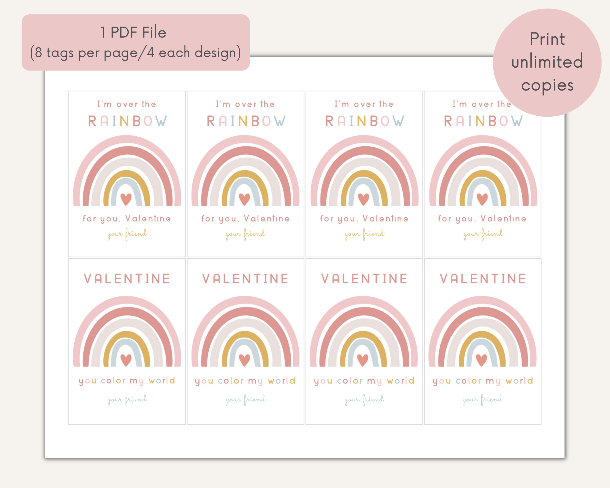 Rainbow Valentine's Day Printable Cards Valentine Cards - Etsy