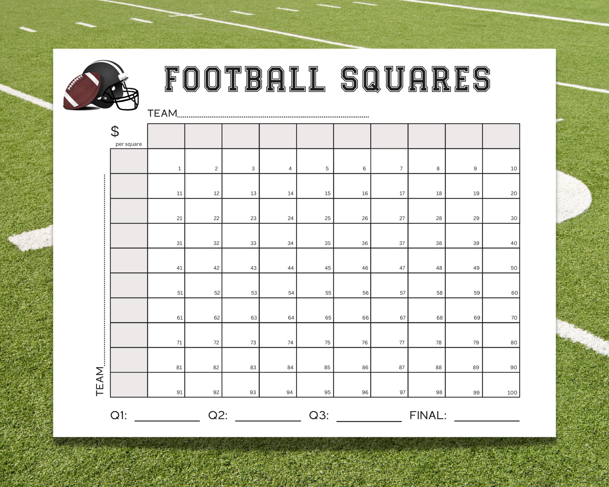 Football Squares Printable Football Square Fundraiser 100 - Etsy Canada