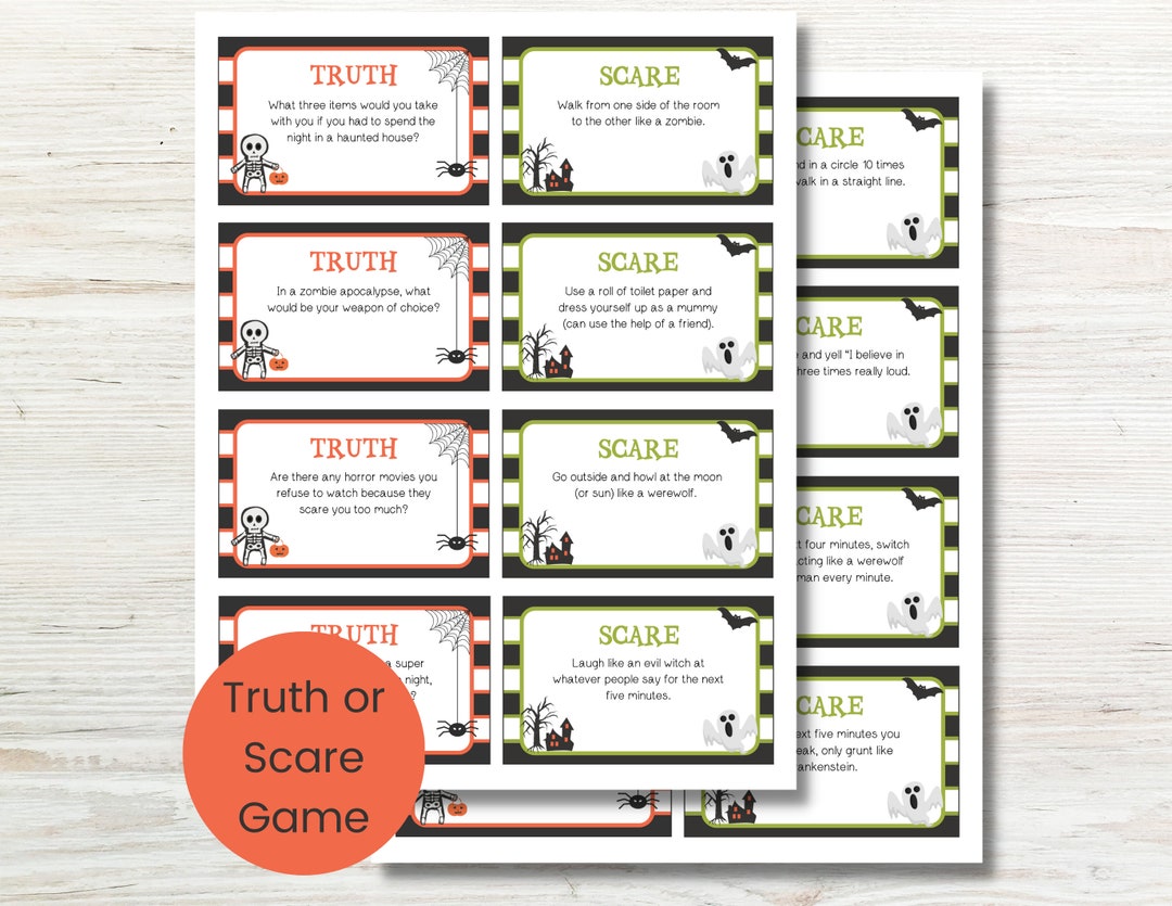 Truth or Scare, Halloween Game Printable, Halloween Party Game, Game ...