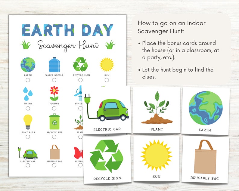 Earth Day Scavenger Hunt Printable With Cards, Earth Day Activities for ...