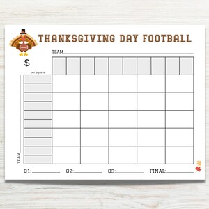 Football Squares Printable, Thanksgiving Football Printable Game, 25 ...